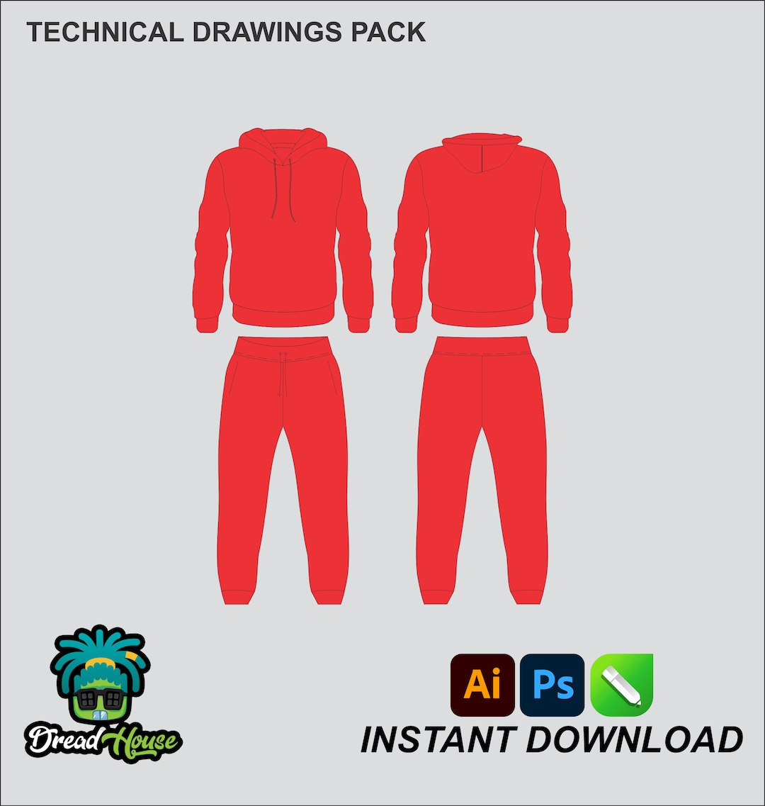 Jogger Set Mock up Editable 2D Tech Pack Streetwear Clothing Jogging ...