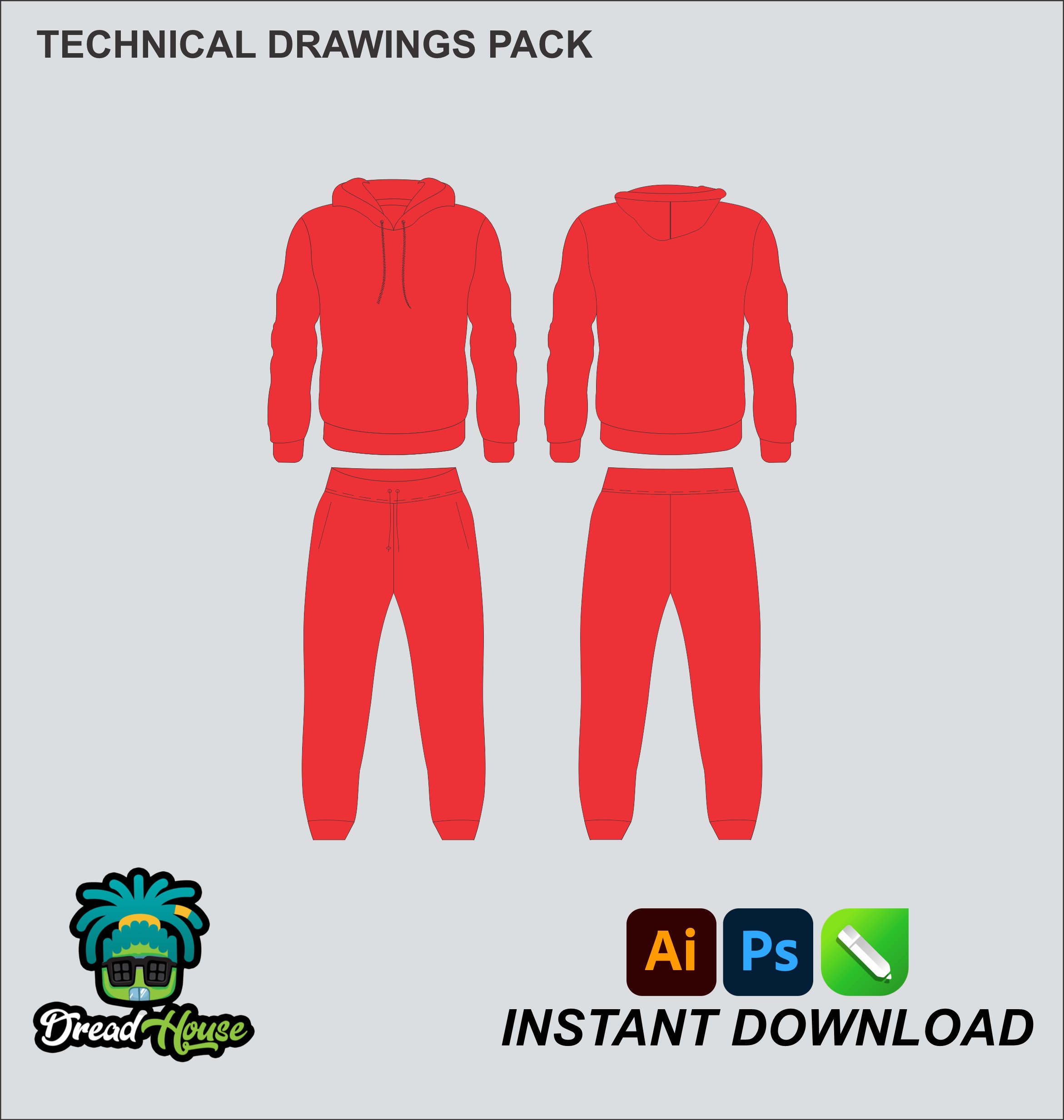 Jogger Set Mock up Editable 2D Tech Pack Streetwear Clothing Jogging ...