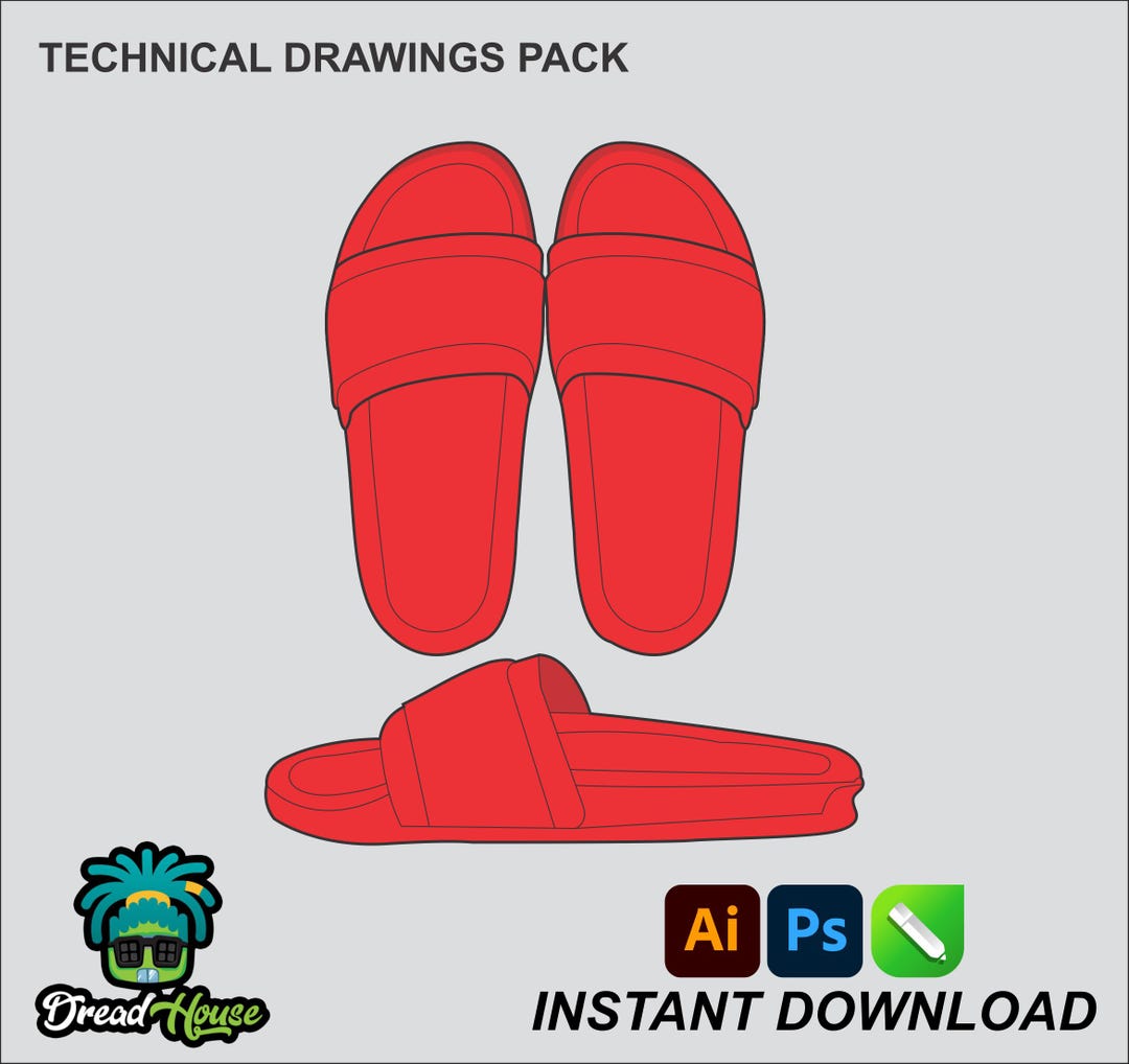 Slippers Mock up Editable 2D Tech Pack Streetwear Clothing Vector ...