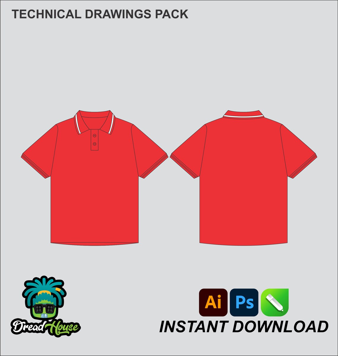 Polo Shirt Mock up Editable 2D Tech Pack Streetwear Clothing Vector ...