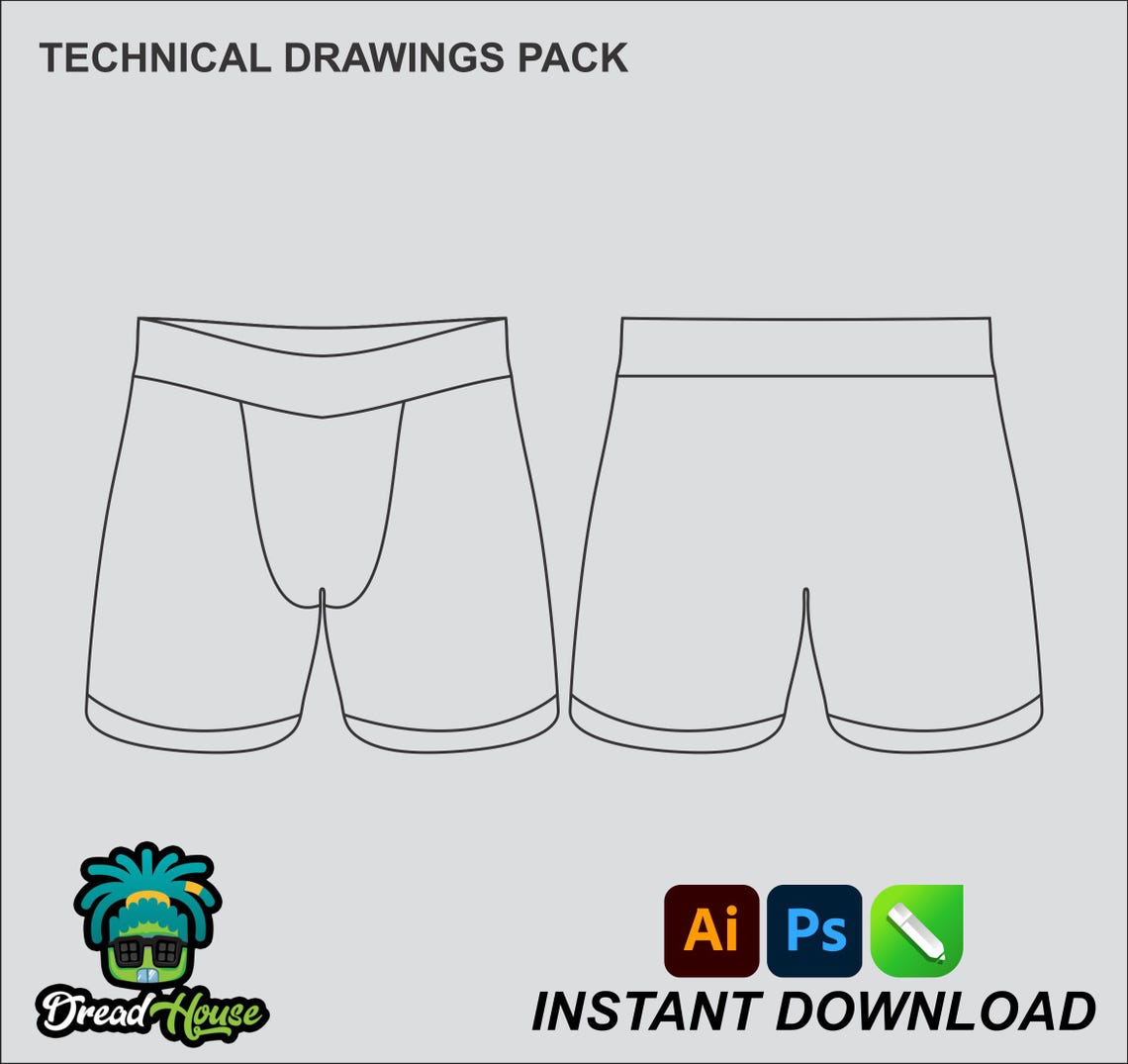 Men's Brief Boxer Mock up Editable 2D Tech Pack Streetwear Clothing ...