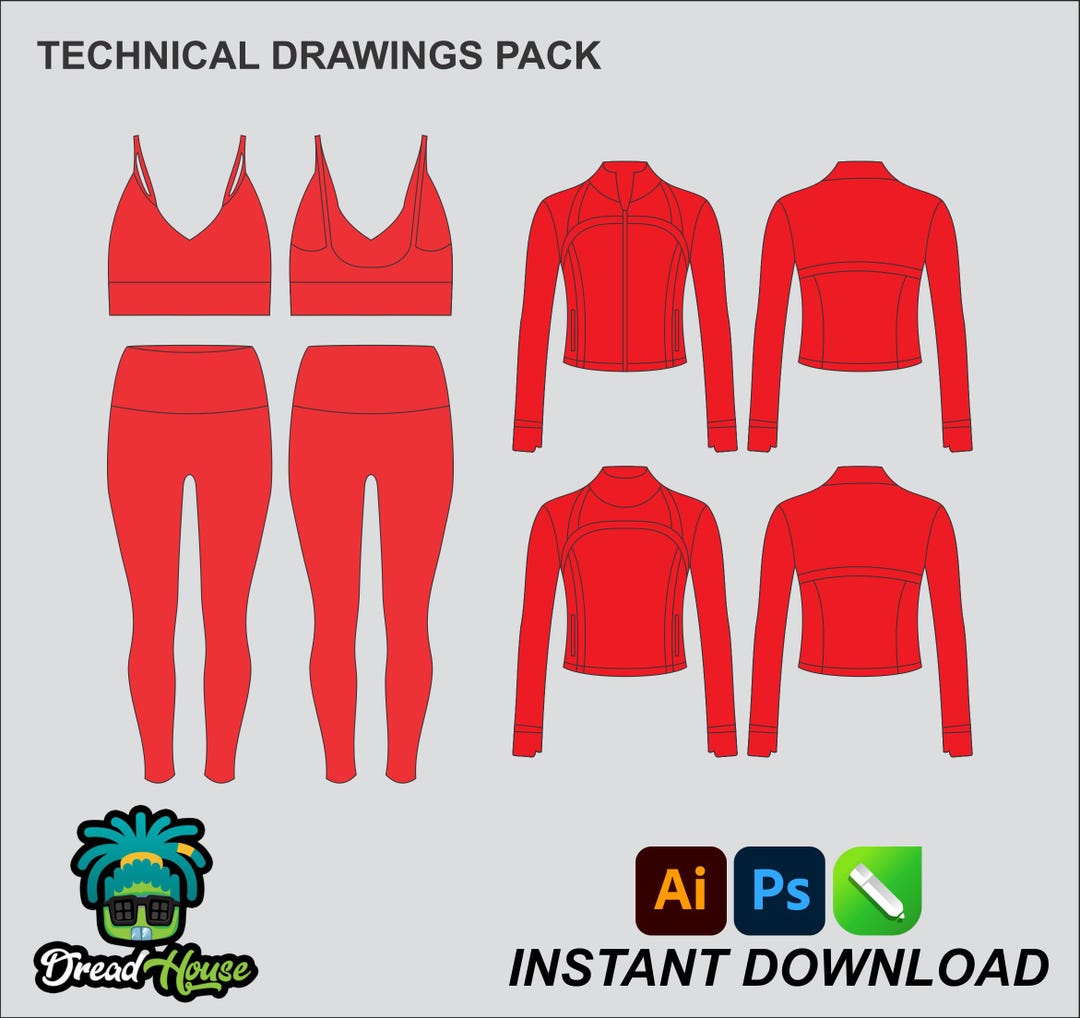 Bra Set and Jackets Mock up Editable 2D Mbl Tech Pack Streetwear ...
