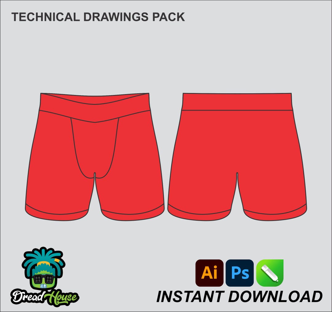 Men's Brief Boxer Mock up Editable 2D Tech Pack Streetwear Clothing ...