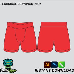 Men's Brief Boxer Mock up Editable 2D Tech Pack Streetwear Clothing ...