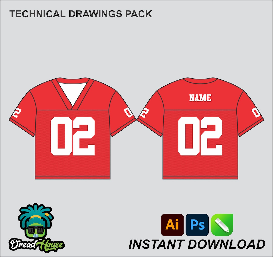 Cropped Football Shirt Mock up Editable 2D Tech Pack Streetwear ...