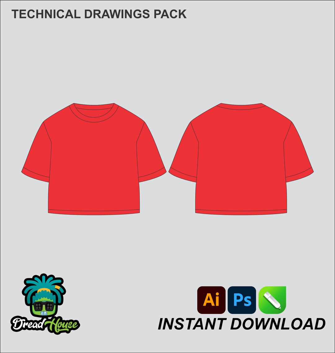 Boxed Crop Shirt Cropped Mock up Editable 2D Tech Pack Streetwear ...