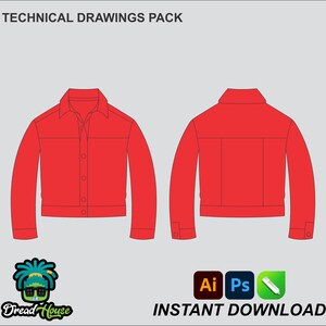 Cropped Denim Jacket Mock up Editable 2D Tech Pack Streetwear Clothing ...