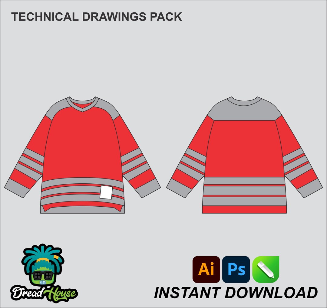 Hockey Jersey Mock up Editable 2D Tech Pack Streetwear Clothing Vector ...