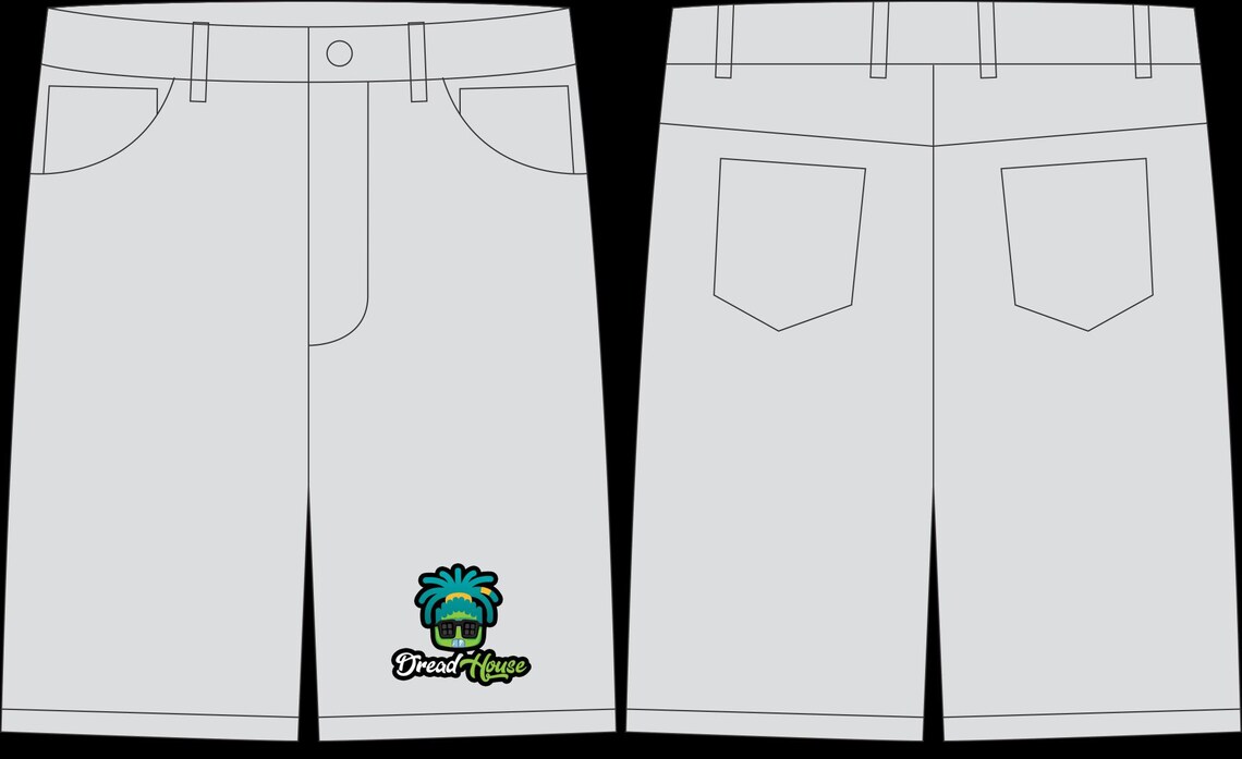 Denim Shorts Jorts Mock up Editable 2D Tech Pack Streetwear Clothing ...