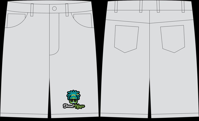 Denim Shorts Jorts Mock up Editable 2D Tech Pack Streetwear Clothing ...