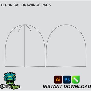 Cuffless Beanie Mock up Editable 2D Tech Pack Streetwear Clothing ...