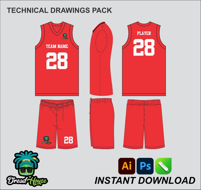 Basketball Team Uniform Jersey Mock up Editable 2D Tech Pack Streetwear ...