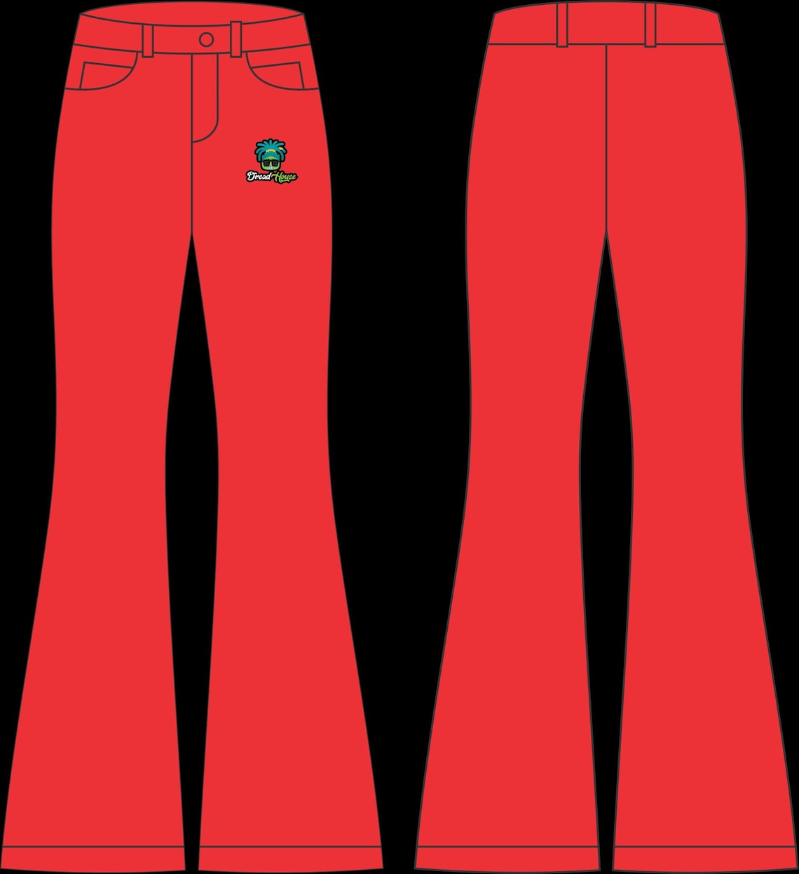 Flared Denim Pant Mock up Editable 2D Tech Pack Streetwear Clothing ...