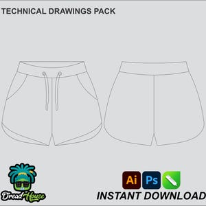 Ladies Booty Shorts Mock up Editable 2D Tech Pack Streetwear Clothing ...