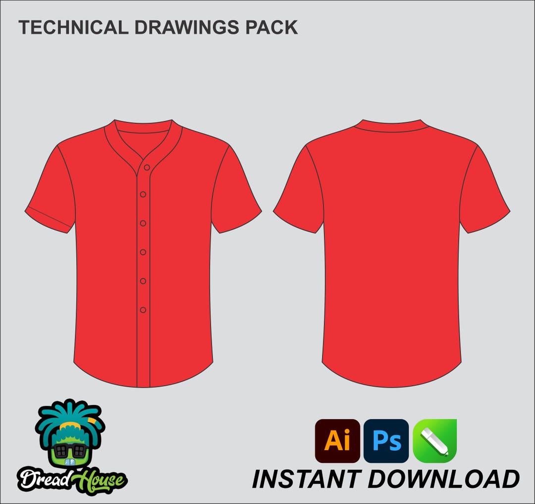 Baseball Jersey Mock up Editable 2D Tech Pack Streetwear Clothing ...