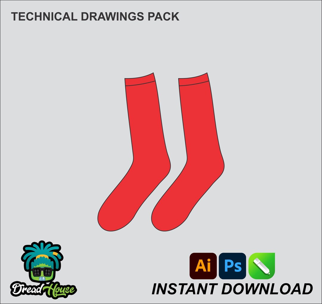 Socks Mock up Editable 2D Tech Pack Streetwear Clothing Vector Template ...