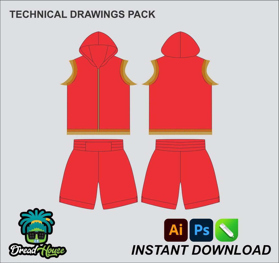 Boxing Short Set Mock up Editable 2D Mbl Tech Pack Streetwear Clothing ...