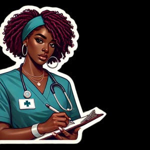 Black Girl Dreadlock Loc Doctor Nurse Sticker Medical Field Stickers ...