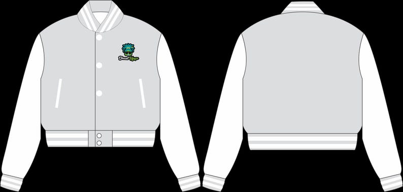 Cropped Varsity Jacket Mock up Editable 2D Tech Pack Streetwear ...