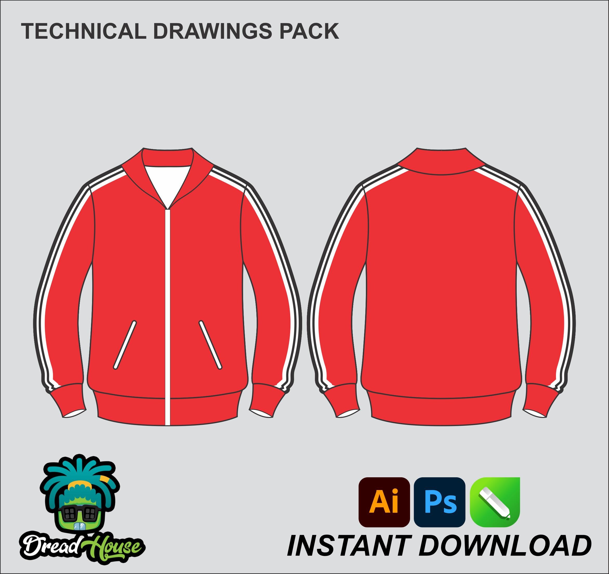 Coaches Jacket Mock up Editable 2D Tech Pack Streetwear Clothing Vector ...