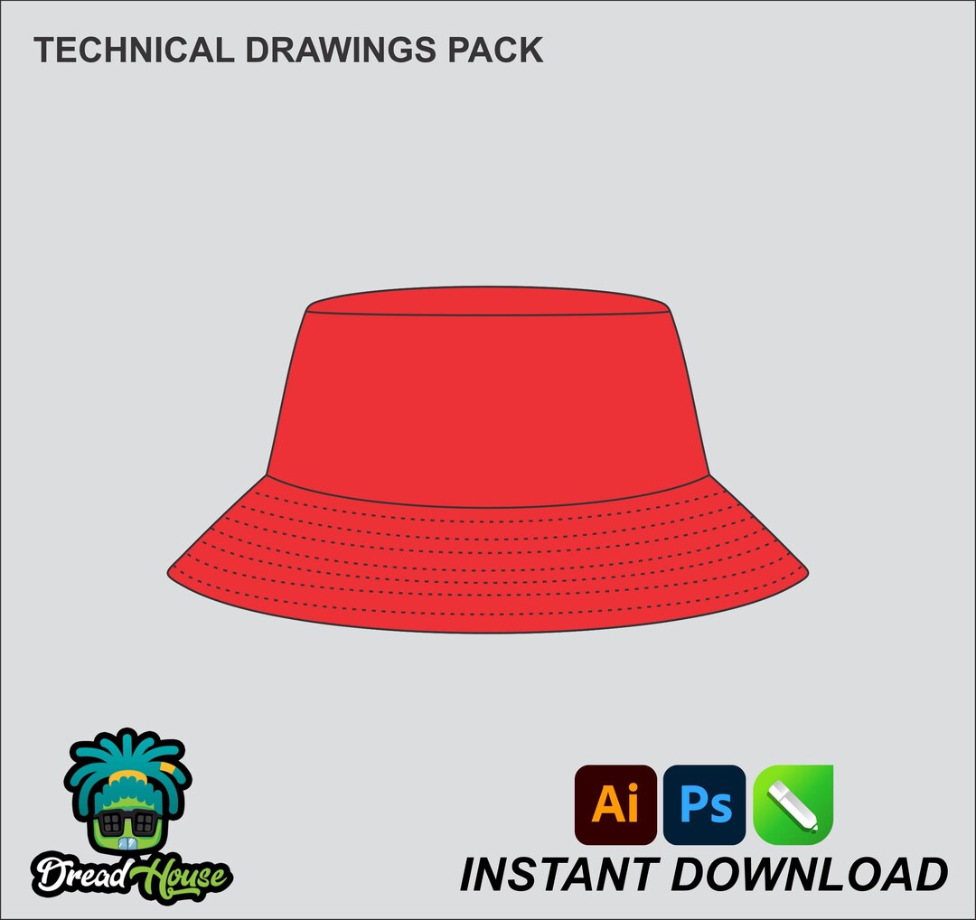 Bucket Hat Mock up Editable 2D Tech Pack Streetwear Clothing Vector ...