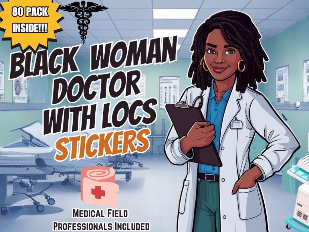 Black Girl Dreadlock Loc Doctor Nurse Sticker Medical Field Stickers ...