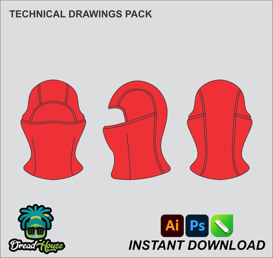 Ski Mask Mock up Editable 2D Tech Pack Streetwear Clothing Vector ...