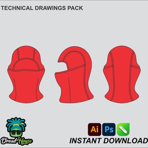 Ski Mask Mock up Editable 2D Tech Pack Streetwear Clothing Vector ...