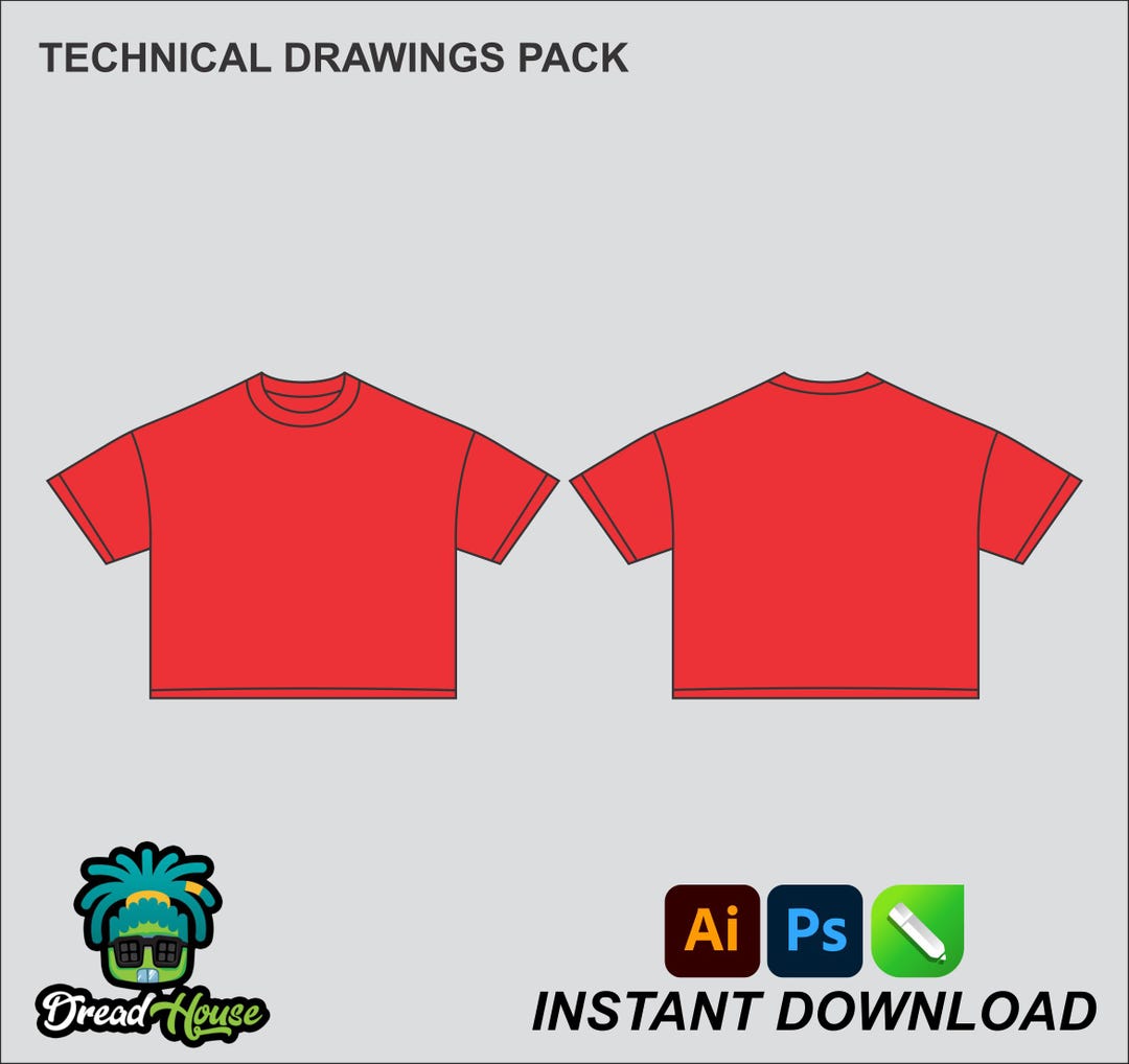 Boxy Fit T-shirt Mock up Editable 2D Tech Pack Streetwear Clothing ...