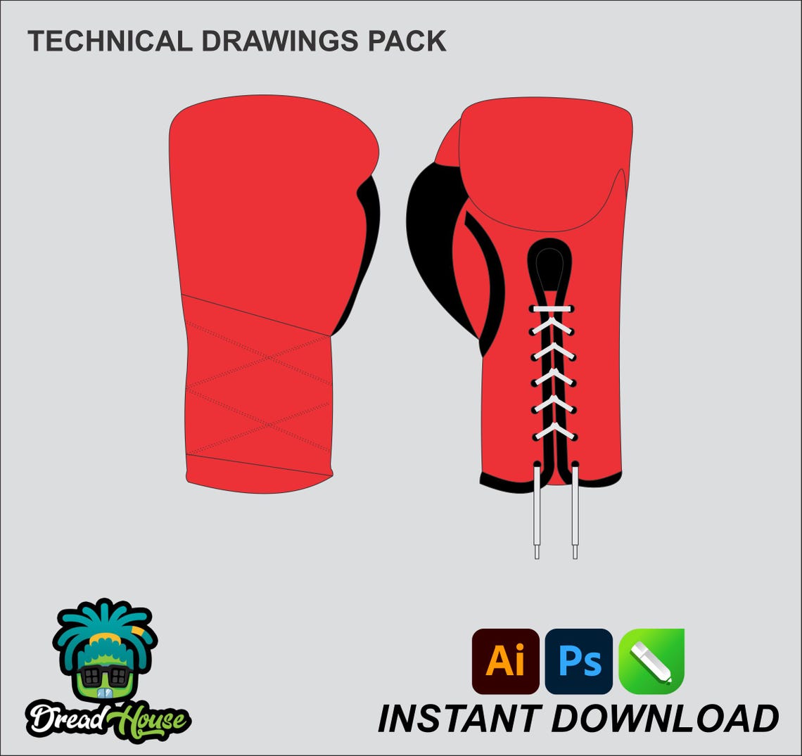 Boxing Gloves Mock up Editable 2D Tech Pack Streetwear Clothing Brand ...