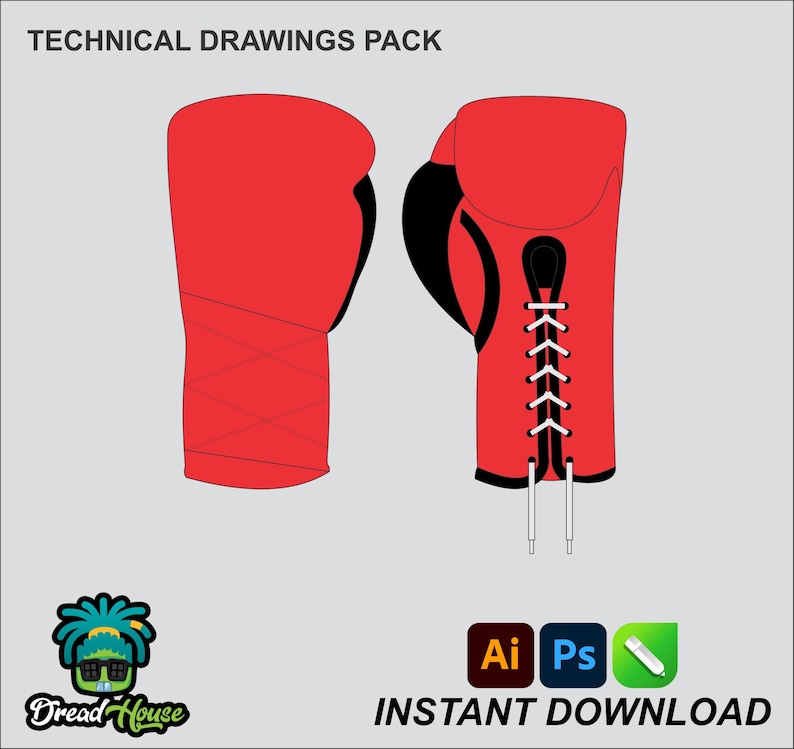 Boxing Gloves Mock up Editable 2D Tech Pack Streetwear Clothing Brand ...