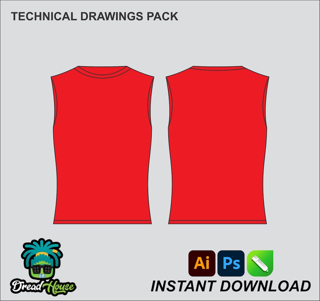 Sleeveless Shirt Mock up Editable 2D Tech Pack Streetwear Clothing ...