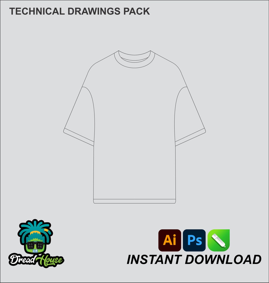 Oversized T Shirt Mock up Editable 2D Tech Pack Streetwear Clothing ...