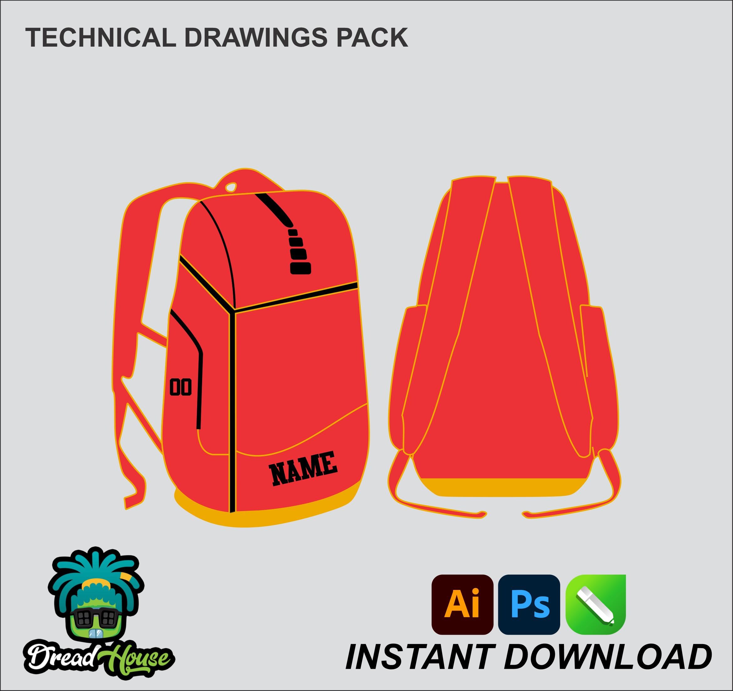 Bag Pack Mock up Editable 2D Tech Pack Streetwear Clothing Vector ...
