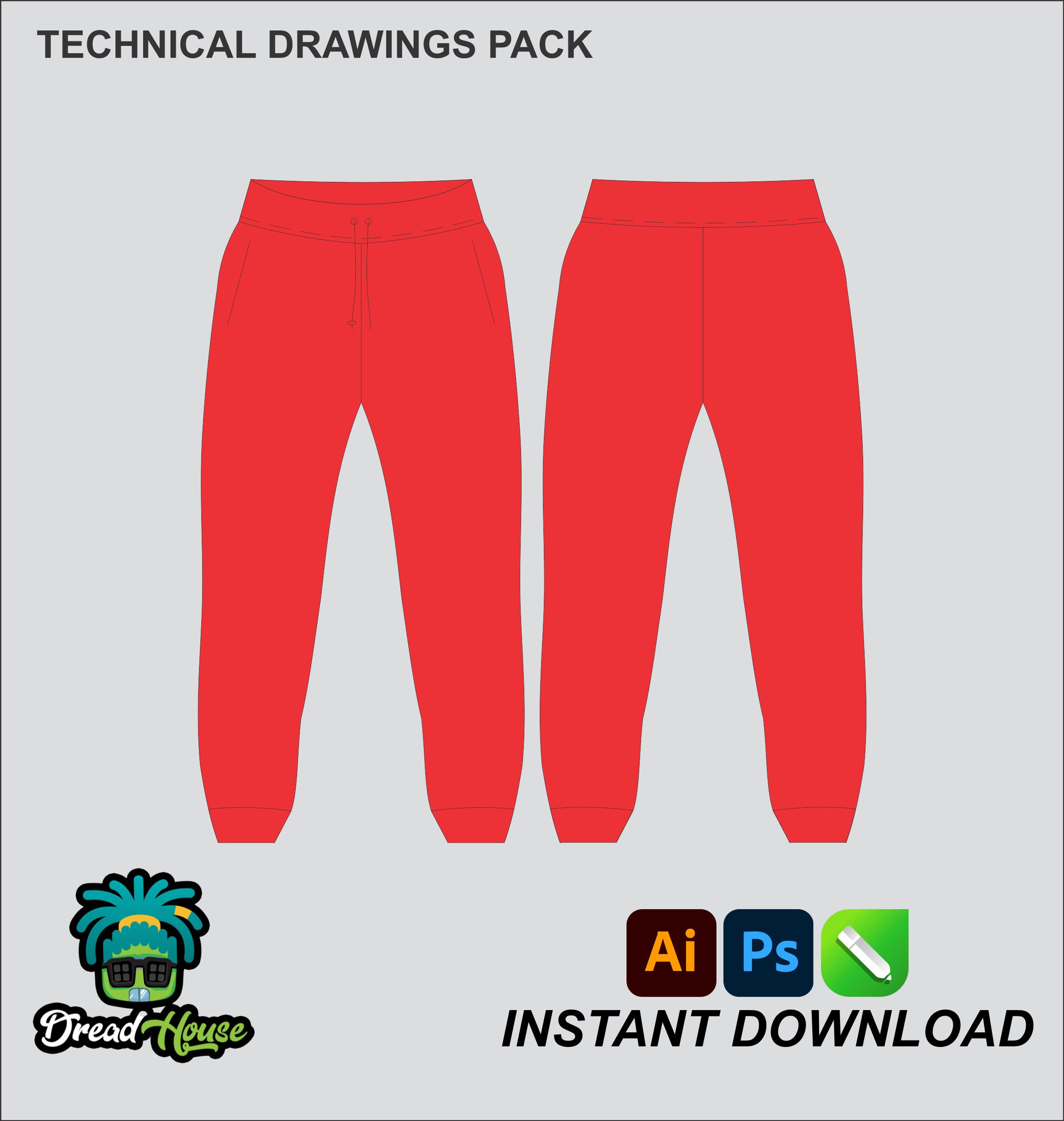 Joggers Mock up Editable 2D Tech Pack Streetwear Clothing Vector ...