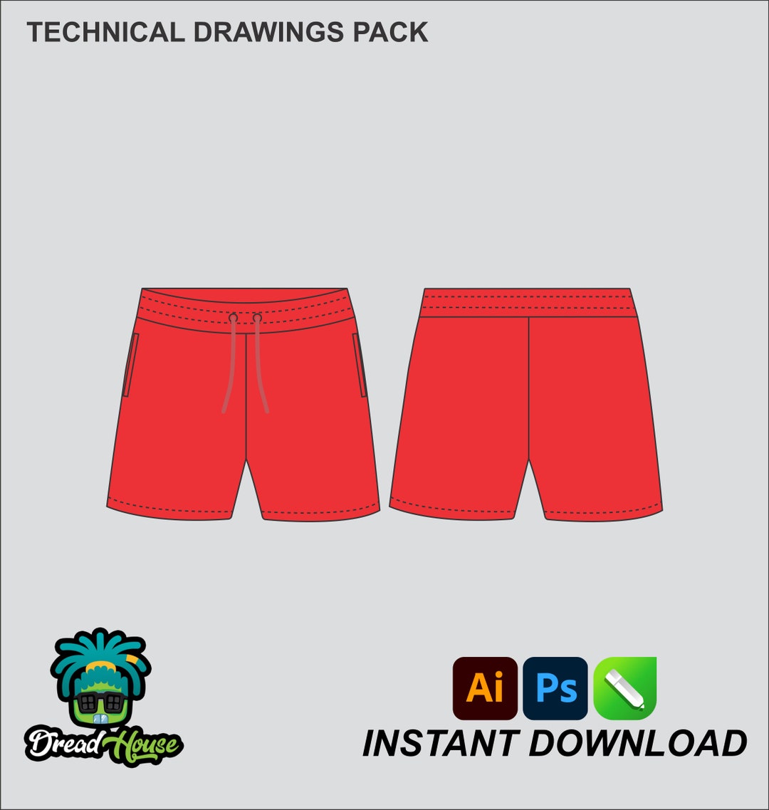 Sweat Shorts Mock up Editable 2D Tech Pack Streetwear Clothing Vector ...