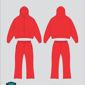 Oversized Sweat Suit Mock up Editable 2D Tech Pack Streetwear Clothing ...