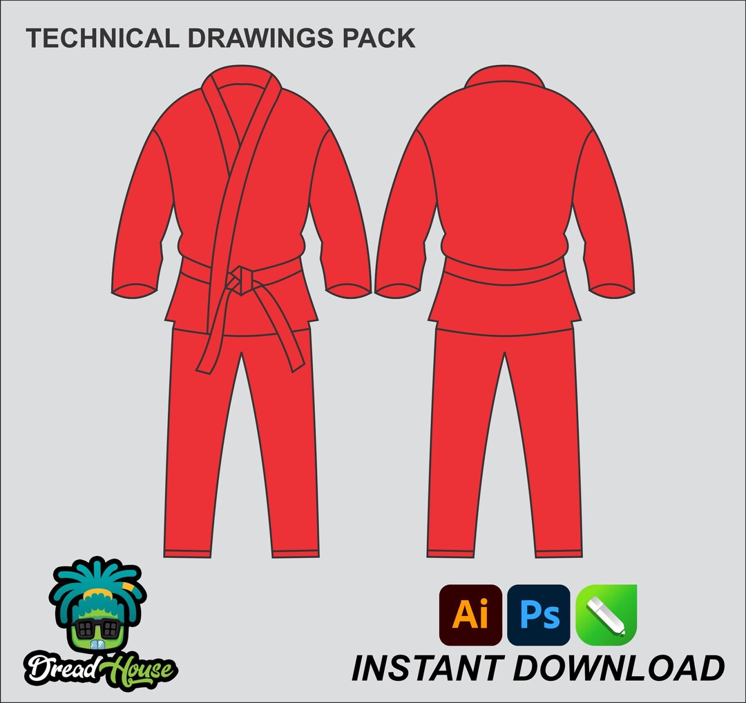 Jiu-jitsu Uniform Mock up Editable 2D Tech Pack Martial Arts Clothing ...