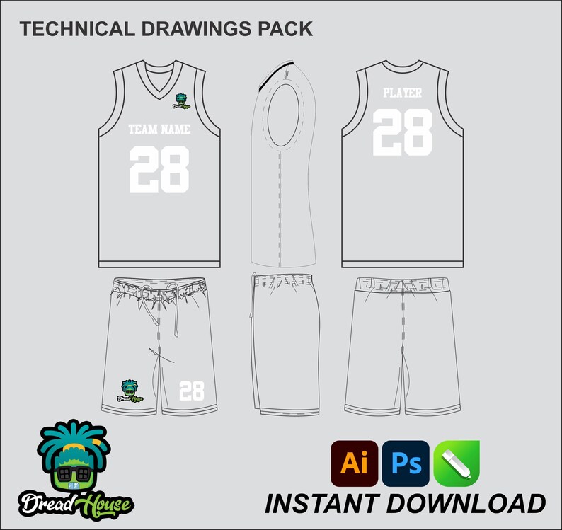 Basketball Team Uniform Jersey Mock up Editable 2D Tech Pack Streetwear ...