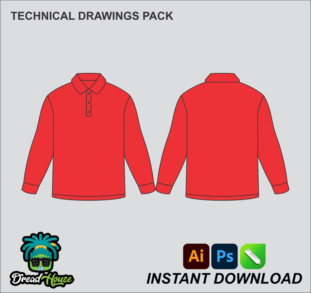 Rugby Polo Shirt Mock up Editable 2D Tech Pack Streetwear Clothing ...