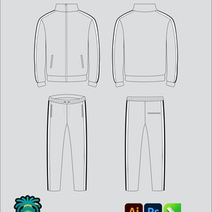 Athletic Track Sweat Suit Mock up Editable 2D Tech Pack Streetwear ...