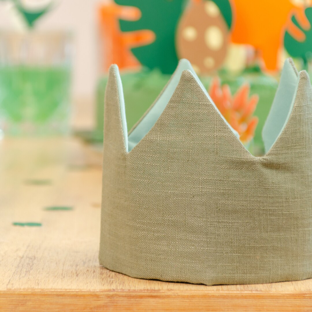 Geburtstagskrone Kinder Krone Bommel Kindergeburtstag Leinen grün ...