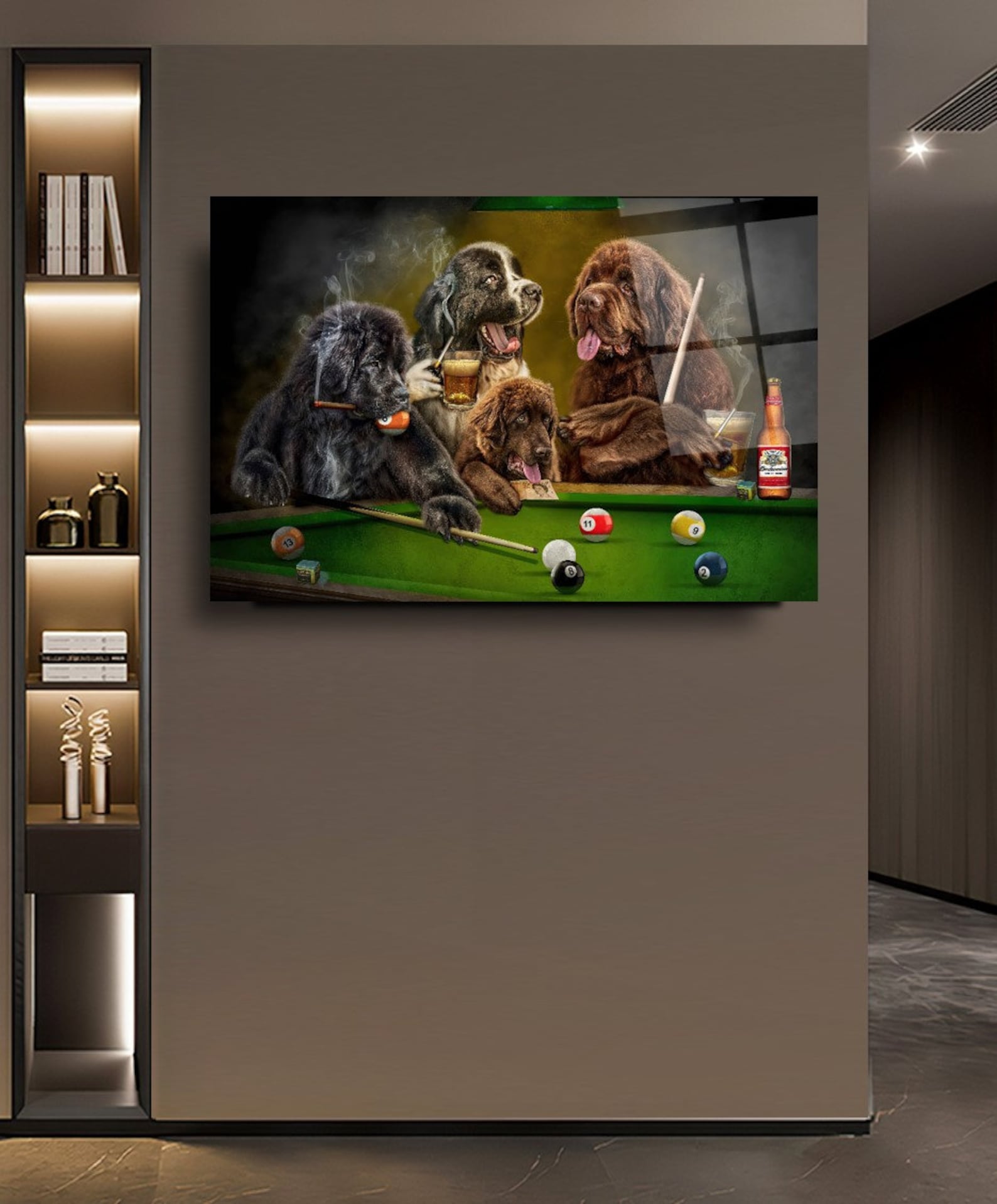 Dog Play Billiard Glass Printing Wall Art Glass Wall Art Home - Etsy