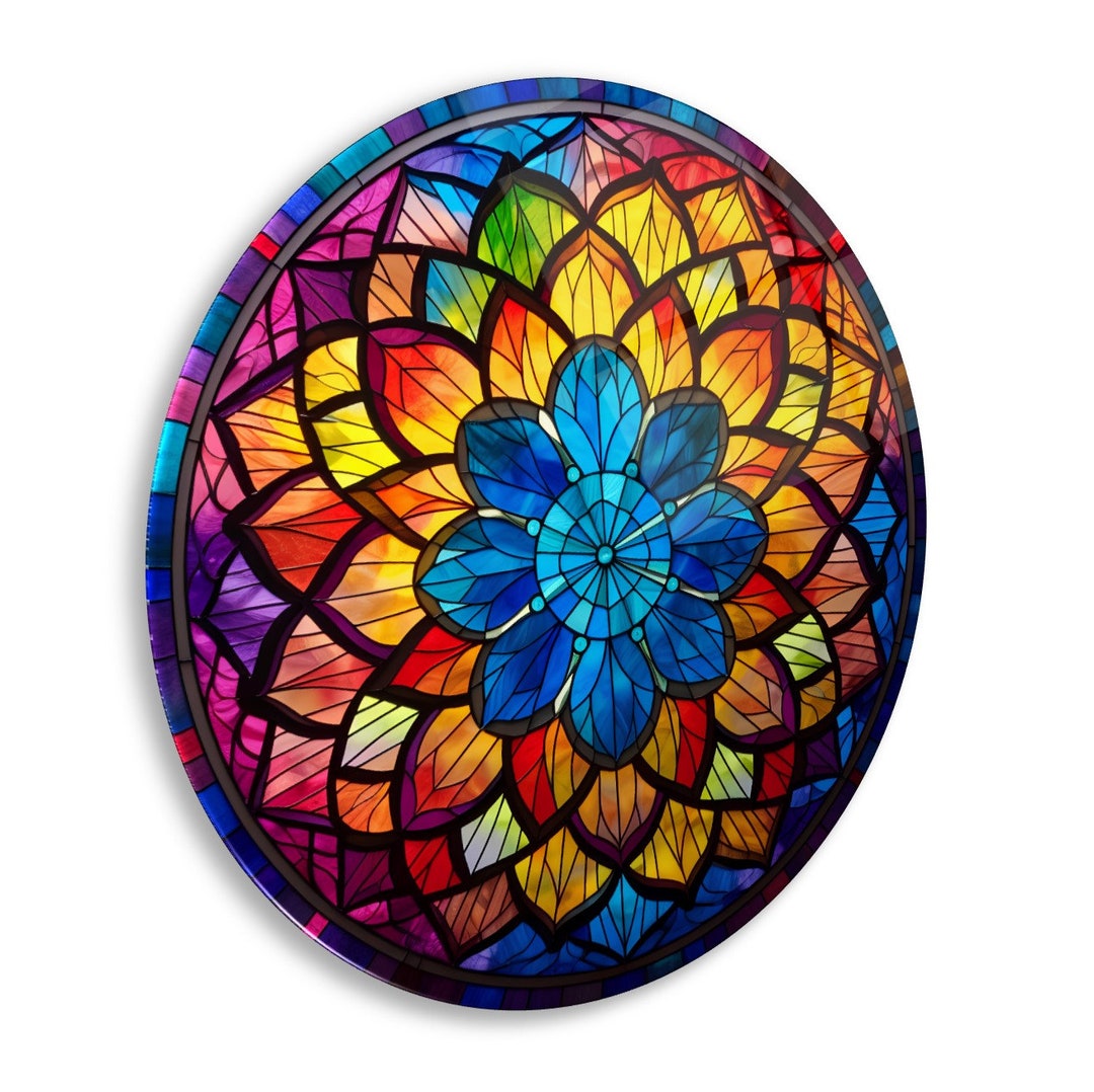 Flower Vitray Figure Round Mosaic Modern Glass Wall Art Home Decoration ...