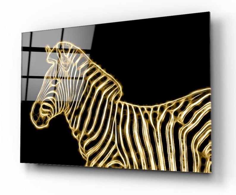 Zebra Gold Wall Art for Living Room Lighting Zebra Glass - Etsy