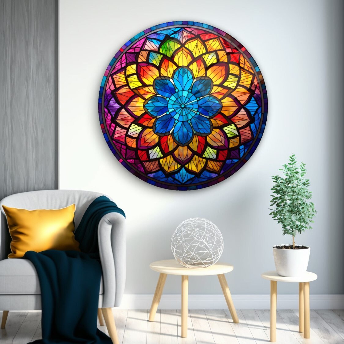 Flower Vitray Figure Round Mosaic Modern Glass Wall Art Home Decoration ...