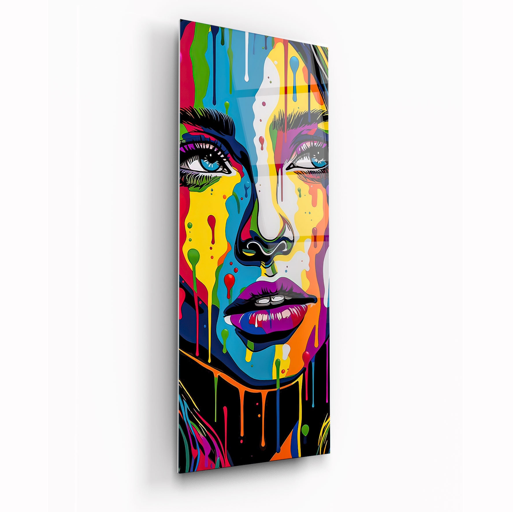 Cartoon Colorful Woman Wall Art Glass Printing Tempered Glass Living ...