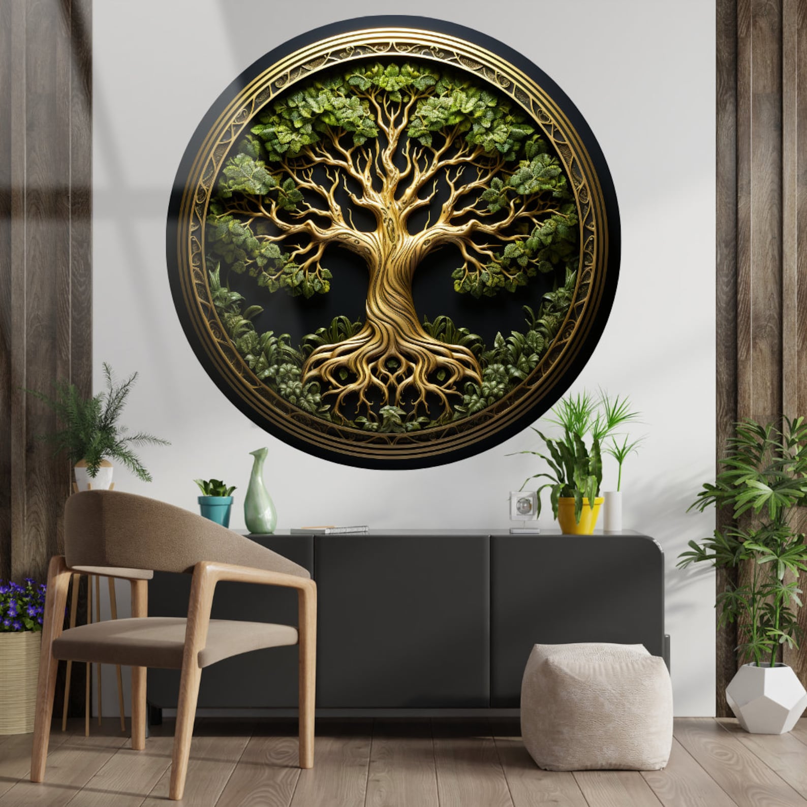 Life of Tree Forest Modern Art Round Glass Wall Art Home Decoration ...