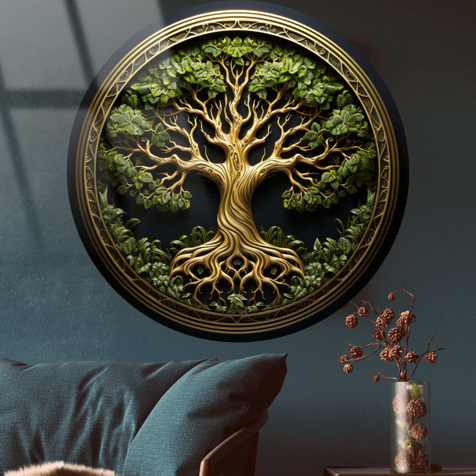 Life of Tree Forest Modern Art Round Glass Wall Art Home Decoration ...