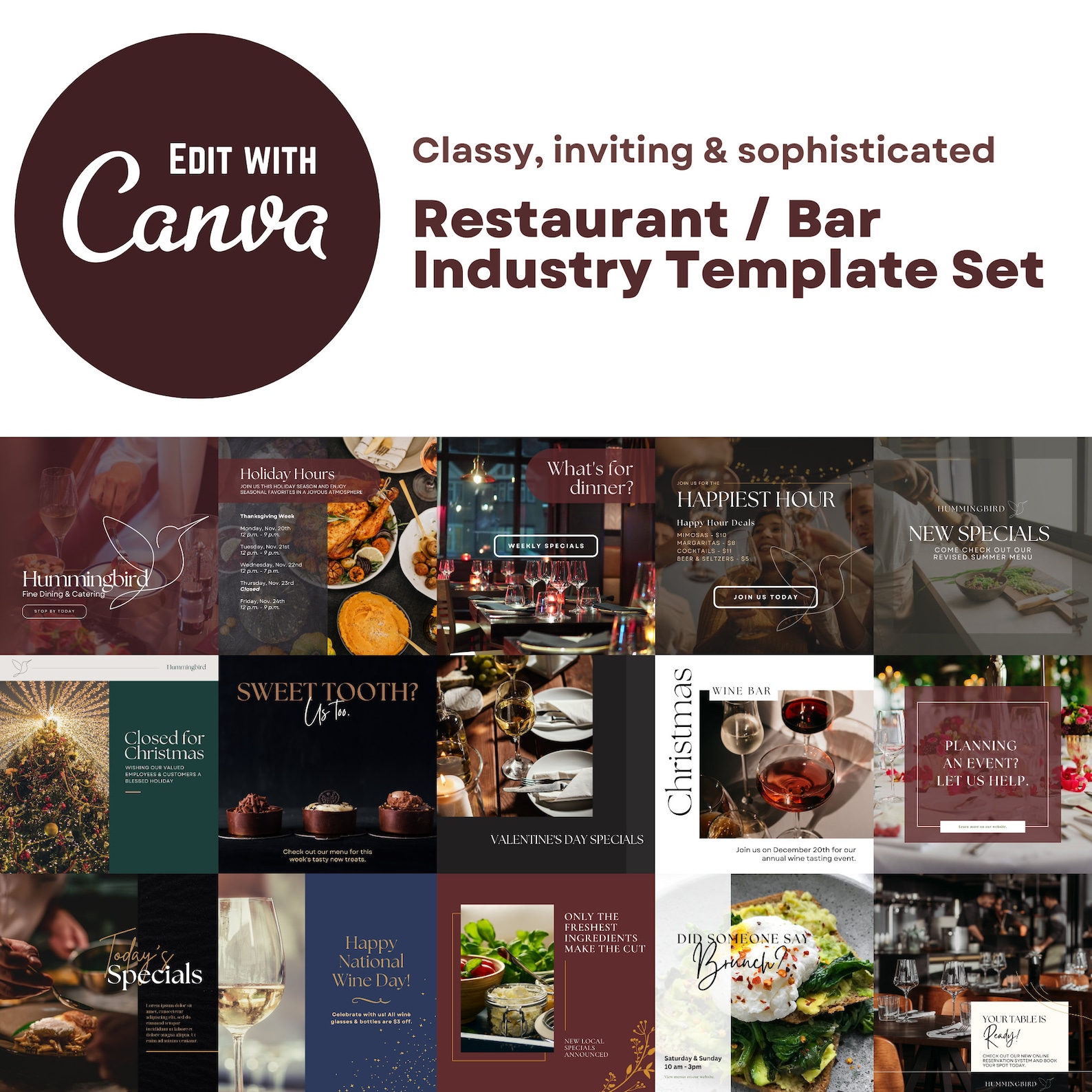Fine Dining Instagram Post Templates | Culinary Industry Themed ...